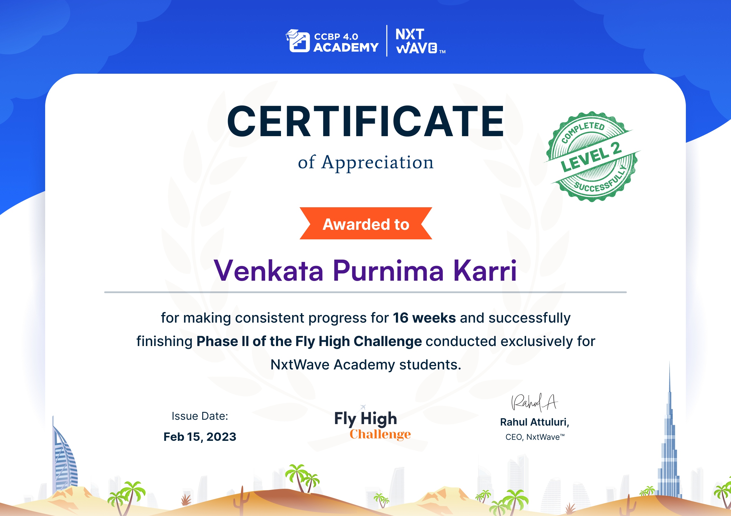 Venkata Purnima Karri - Fellow at NxtWave’s CCBP 4.0 Academy | Knows Python, Front End ...