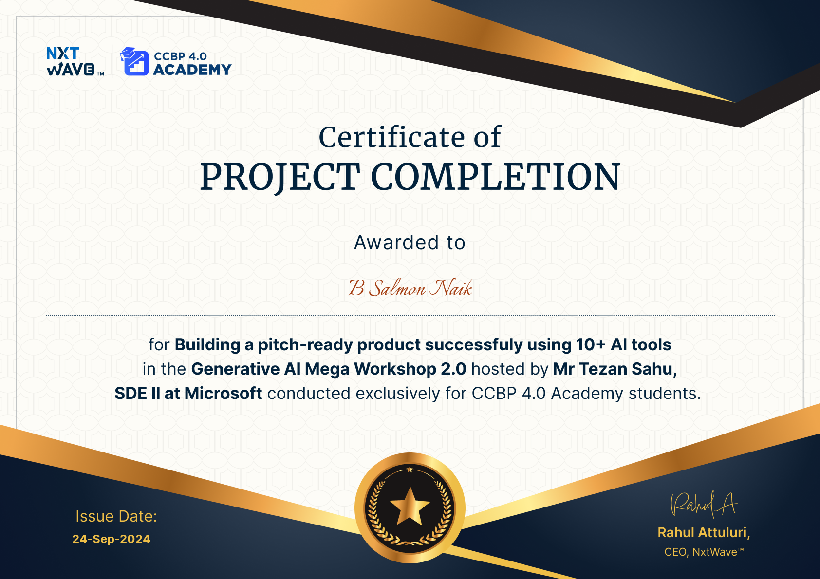 Boda Salmon naik - Fellow at NxtWave’s CCBP 4.0 Academy learning Python, Front End Development ...