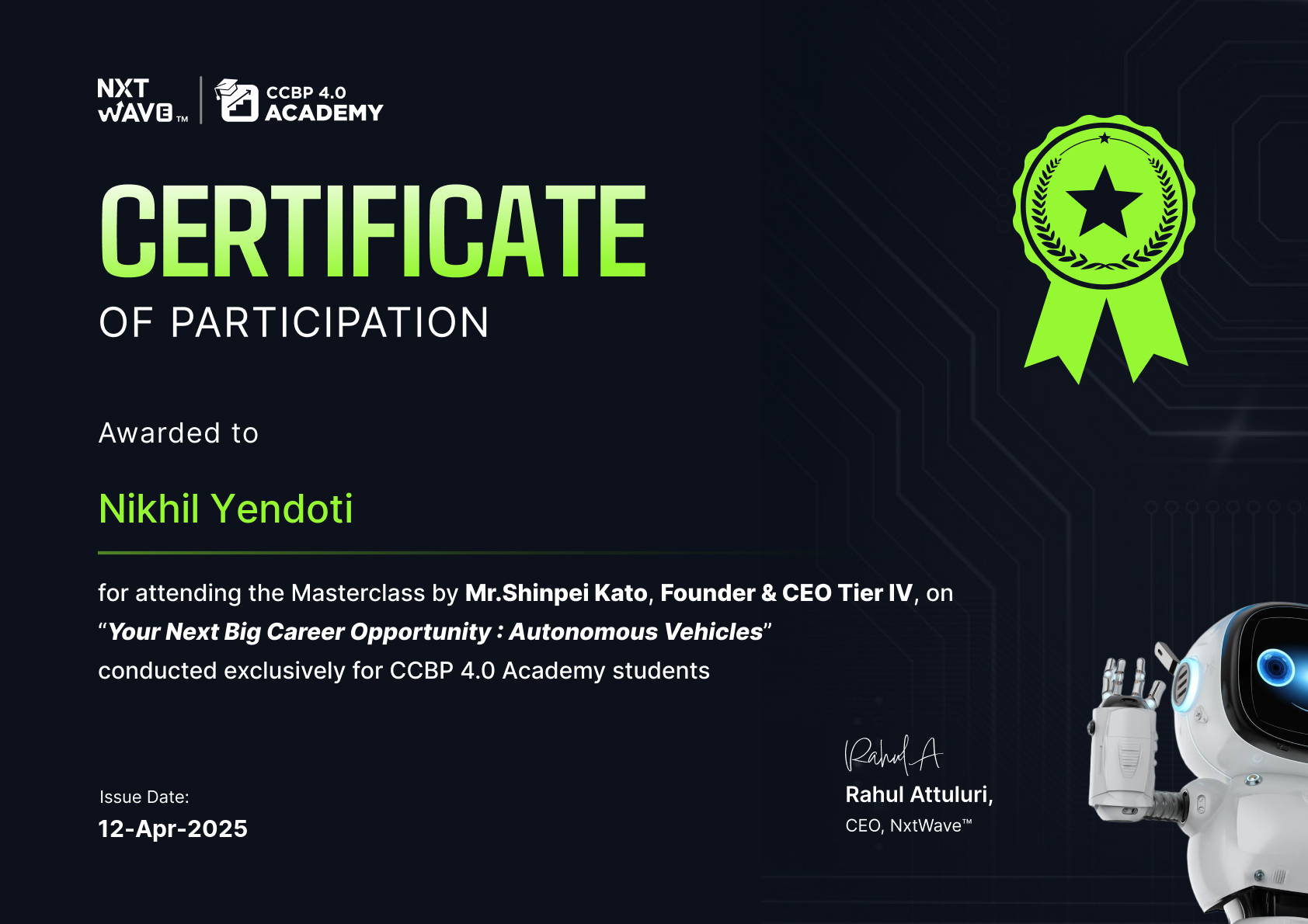 Nikhil Yendoti - Attended Vellore Institute of Technology | Fellow at Nxtwave's ccbp 4.0 academy ...