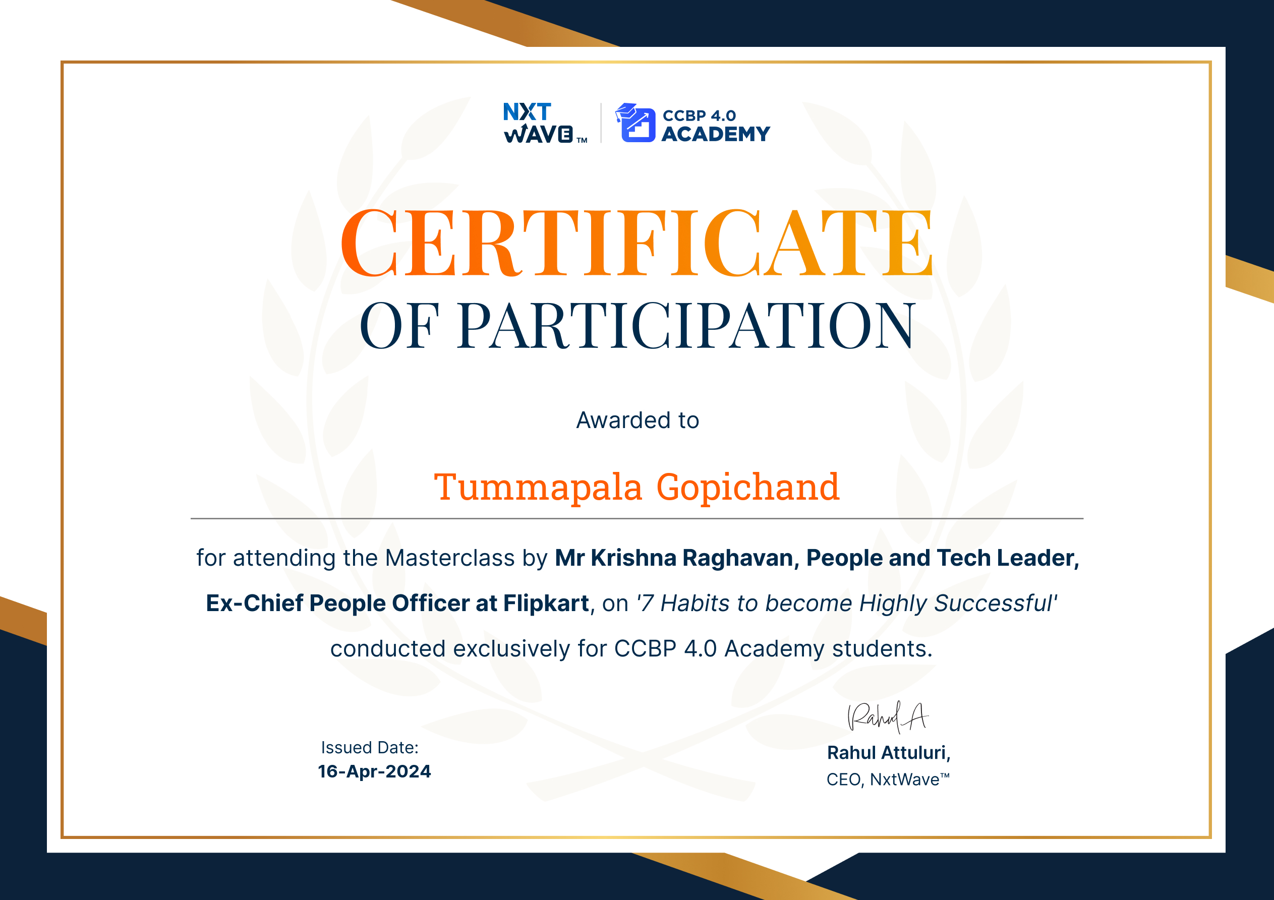 TUMMAPALA GOPICHAND on LinkedIn: I'm thrilled to share that I have recently been awarded a ...