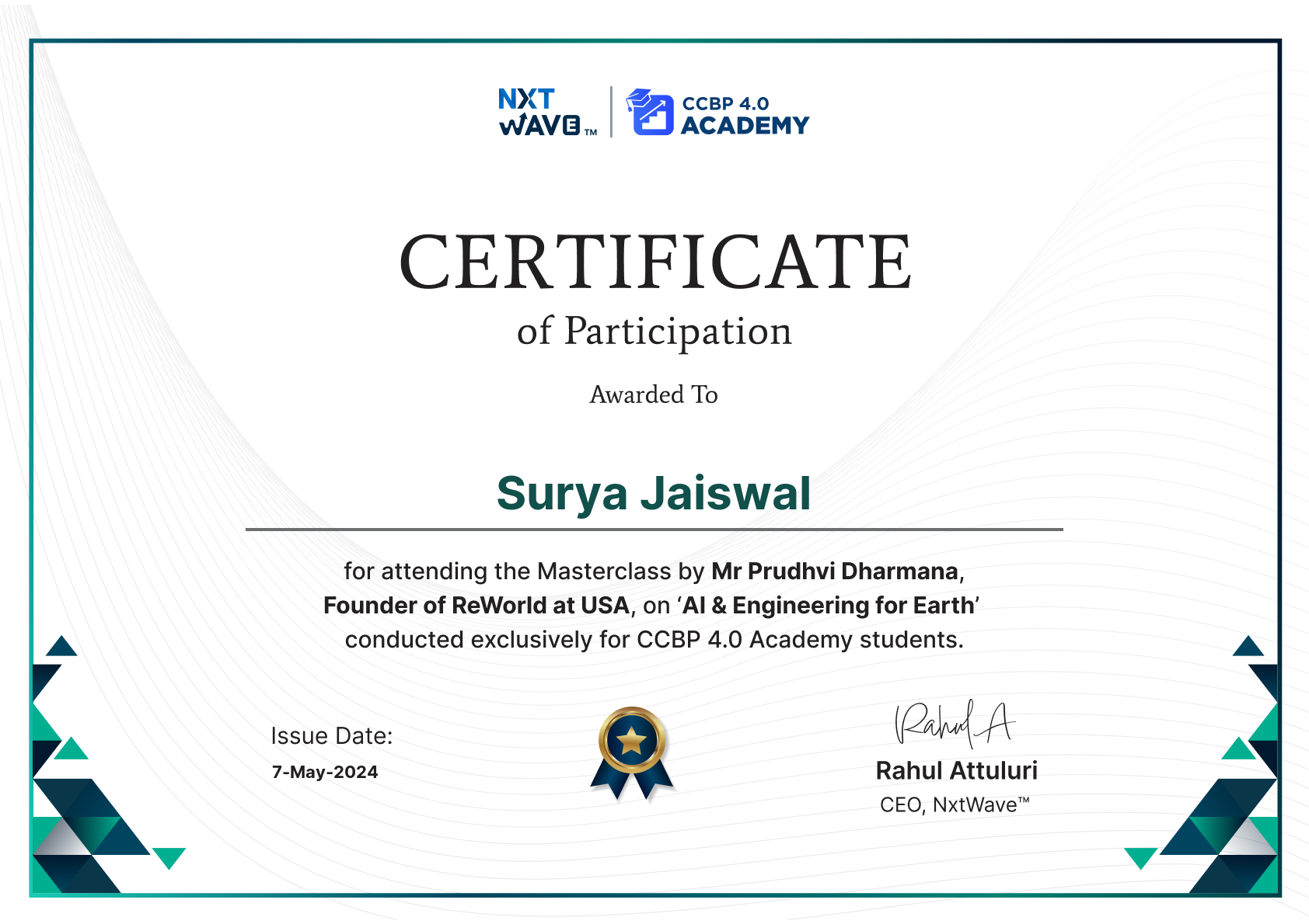 Surya Jaiswal - Fellow at NxtWave’s CCBP 4.0 Academy | Knows Python, Front End Development ...