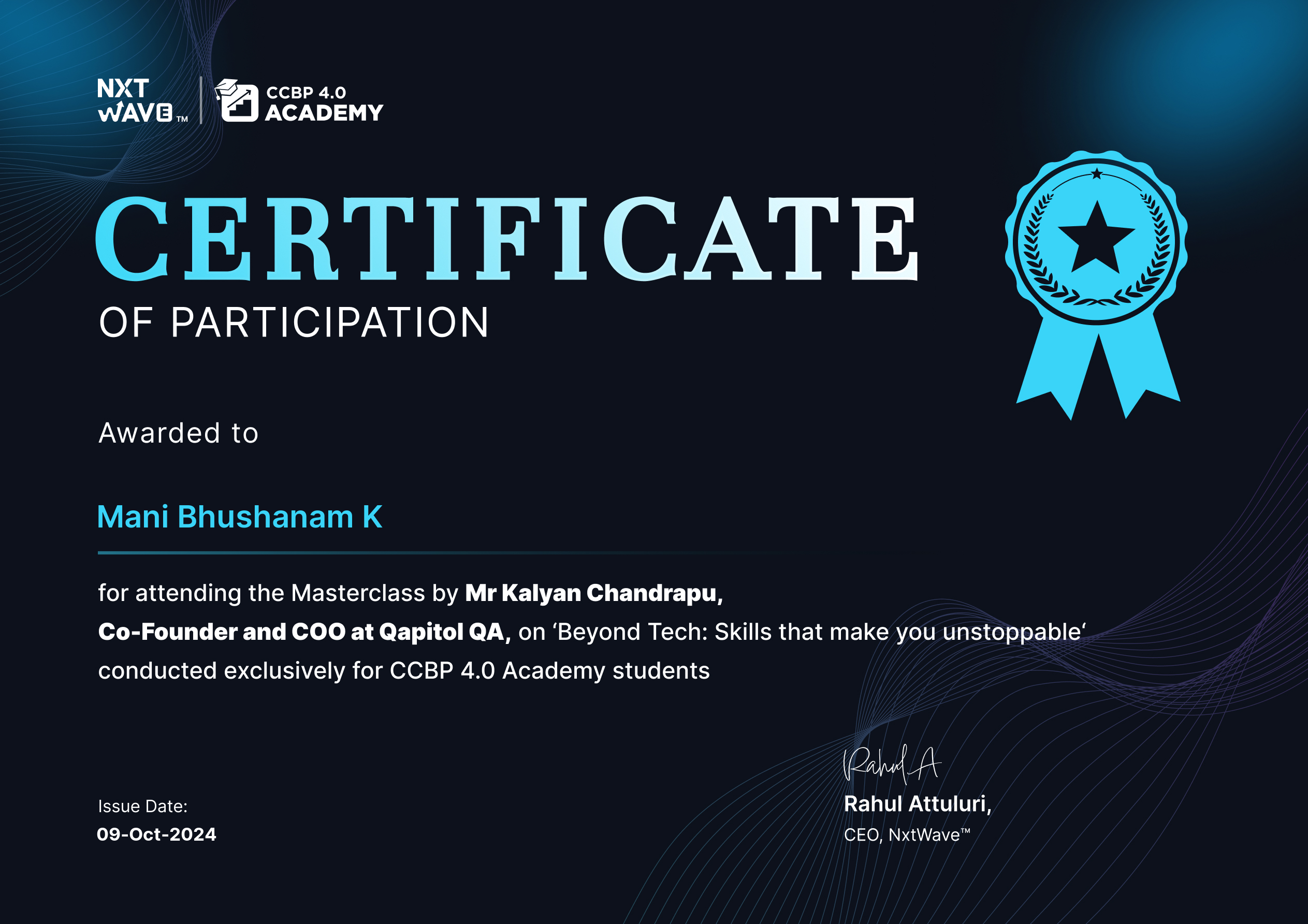 MANI BHUSHANAM K. - @NXTwave - I Fellow at NxtWave’s CCBP 4.0 Academy 🎓. I - I Full Stack ...
