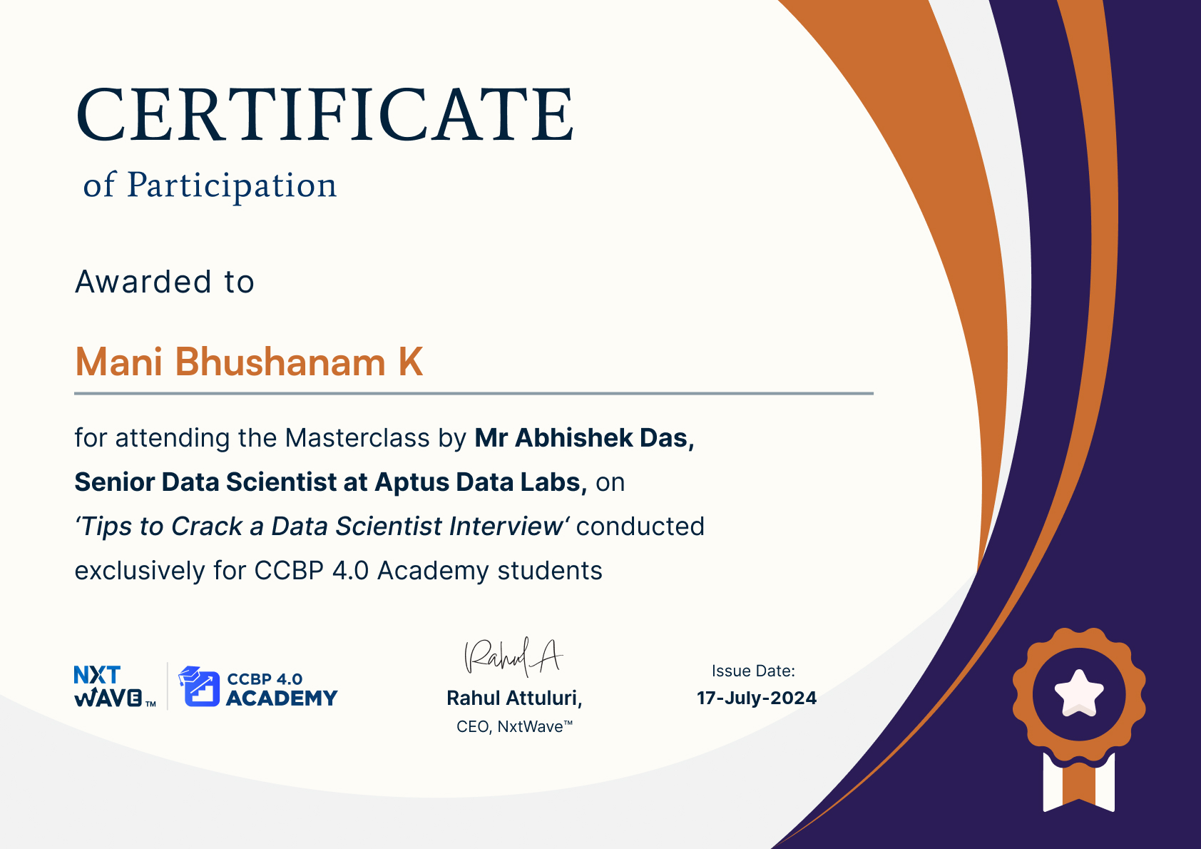 MANI BHUSHANAM K. - @NXTwave - I Fellow at NxtWave’s CCBP 4.0 Academy 🎓. I - I Full Stack ...