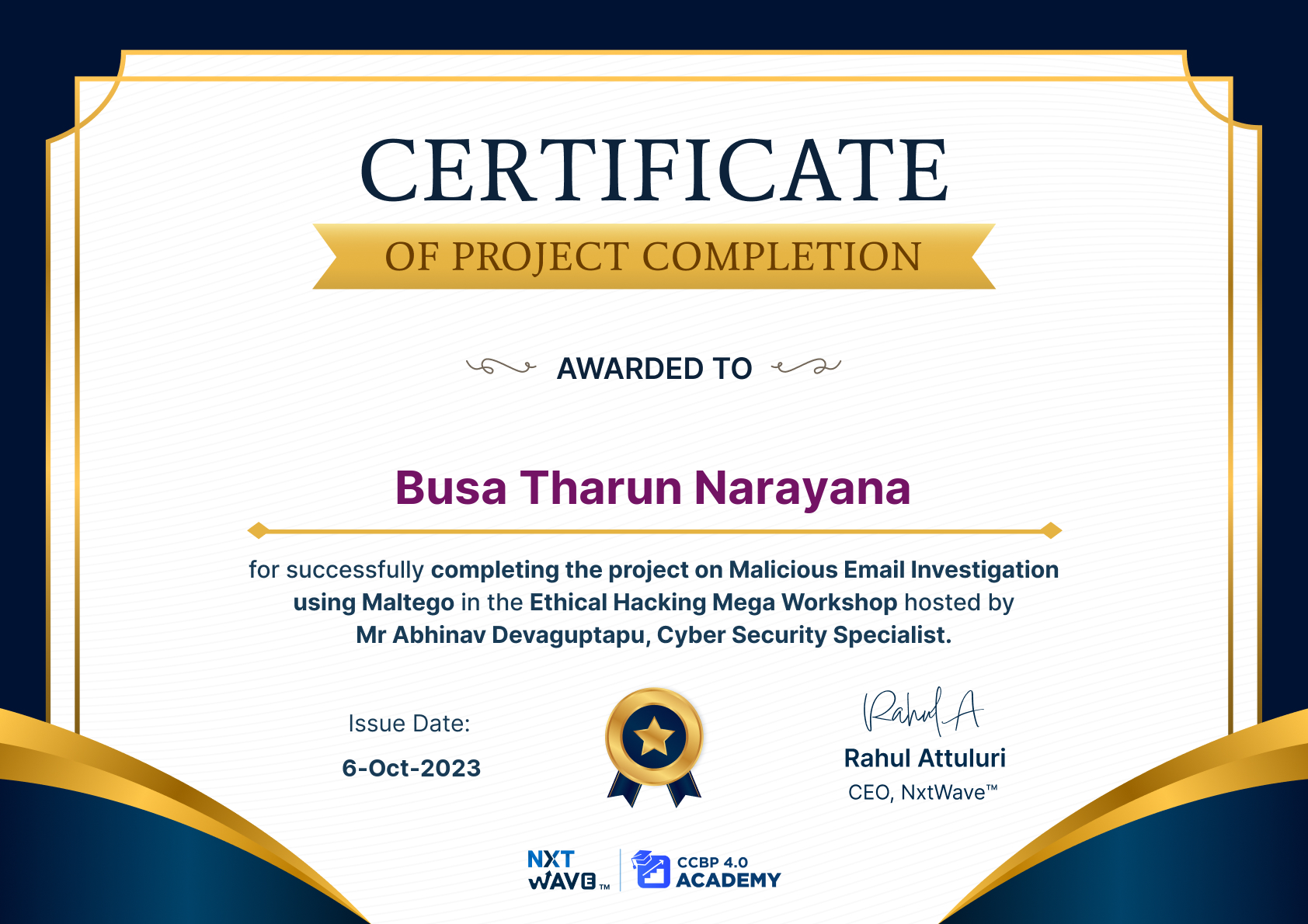 Tharun Narayana Busa - Fellow at NxtWave's CCBP Academy || Learning Full stack development ...