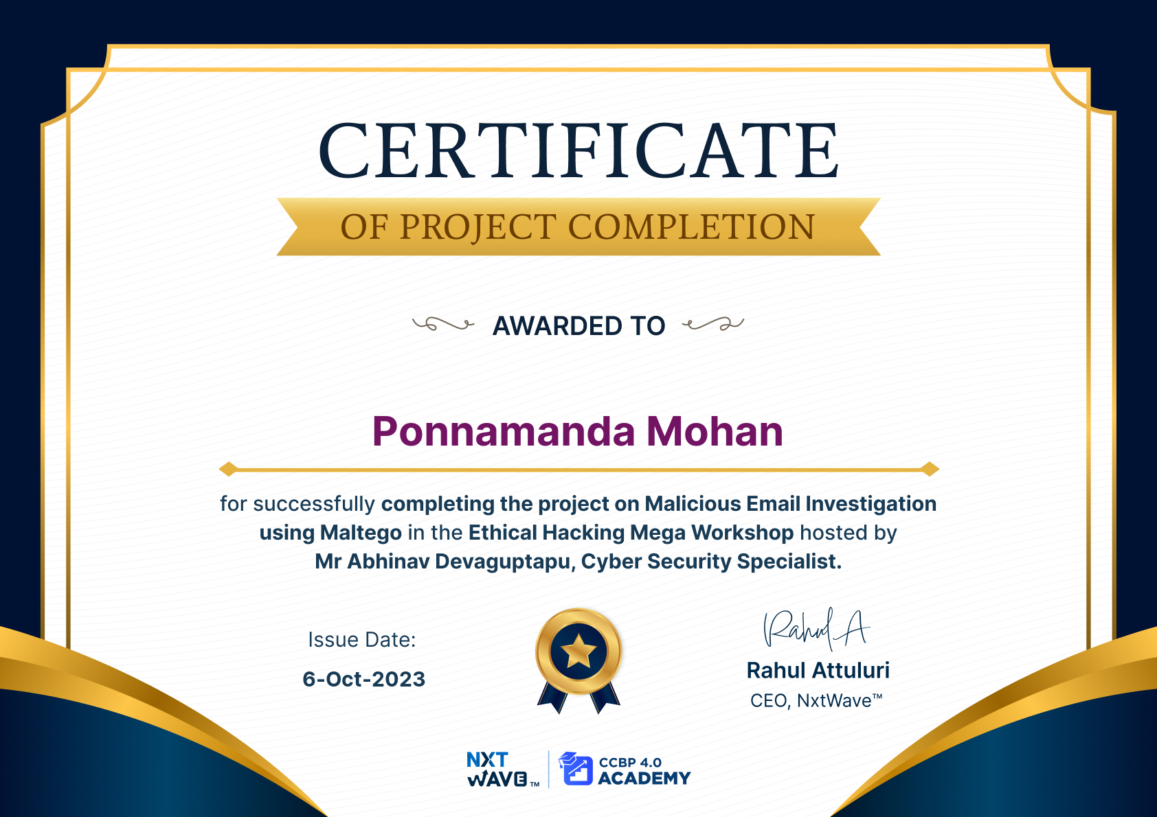 Mohan Ponnamanda - Fellow at NxtWave’s CCBP 4.0 Academy | Knows Python, Front End Development ...