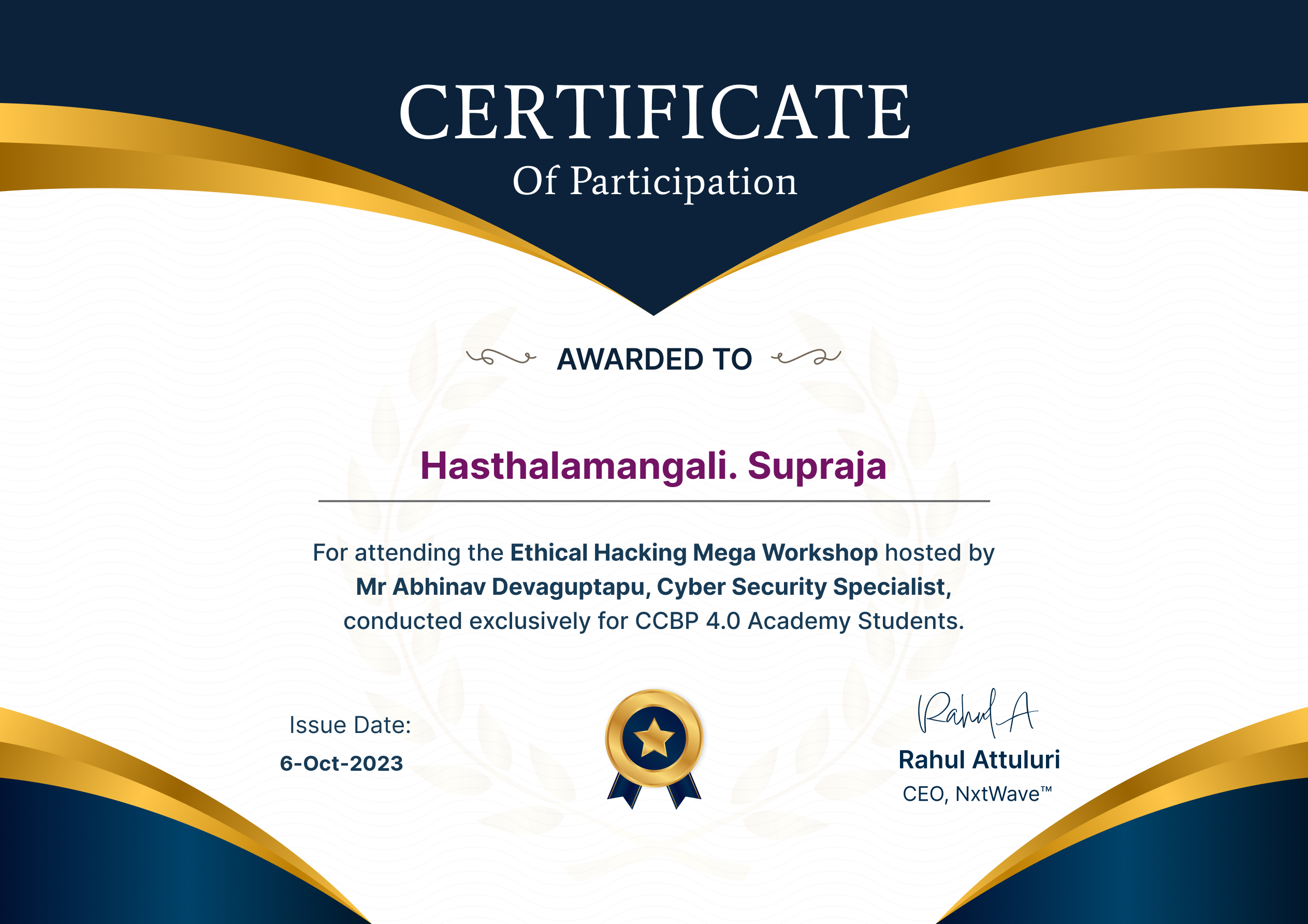 SUPRAJA HASTHALAMANGALI - Fellow at NxtWave’s CCBP 4.0 Academy | Knows Python, | LinkedIn