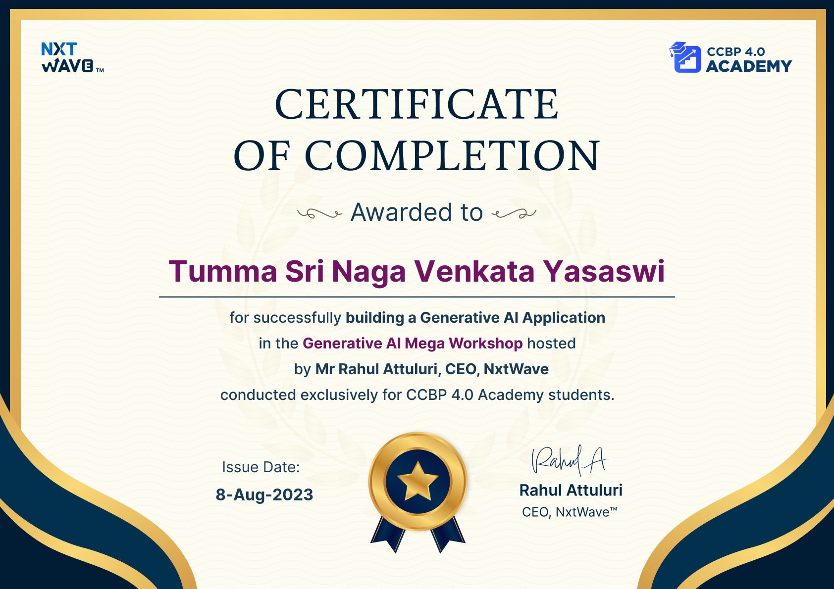 Tumma Sri Naga Venkata Yasaswi - Fellow at NxtWave CCBP 4.0 Academy | Knows HTML, CSS ...