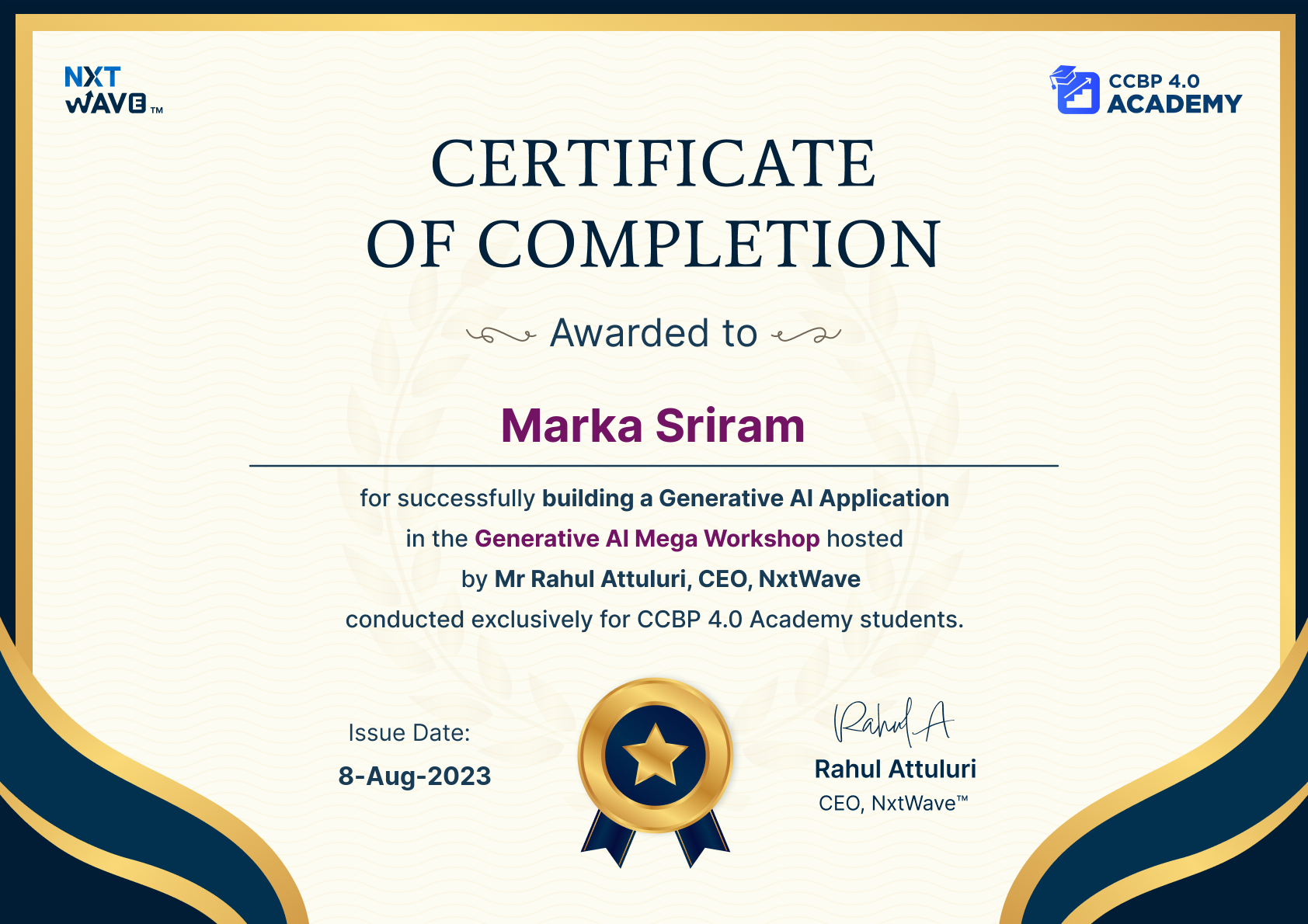 Sriram Marka - --Fellow at NxtWave’s CCBP 4.0 Academy | ‘CSE 25’| Knows Python, Front End ...