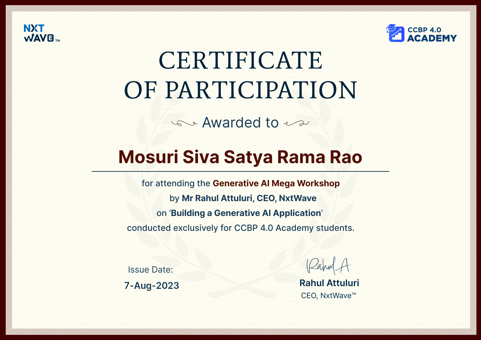 Sivasatya Ramarao - Fellow at NxtWave’s CCBP 4.0 Academy | Knows Python ...