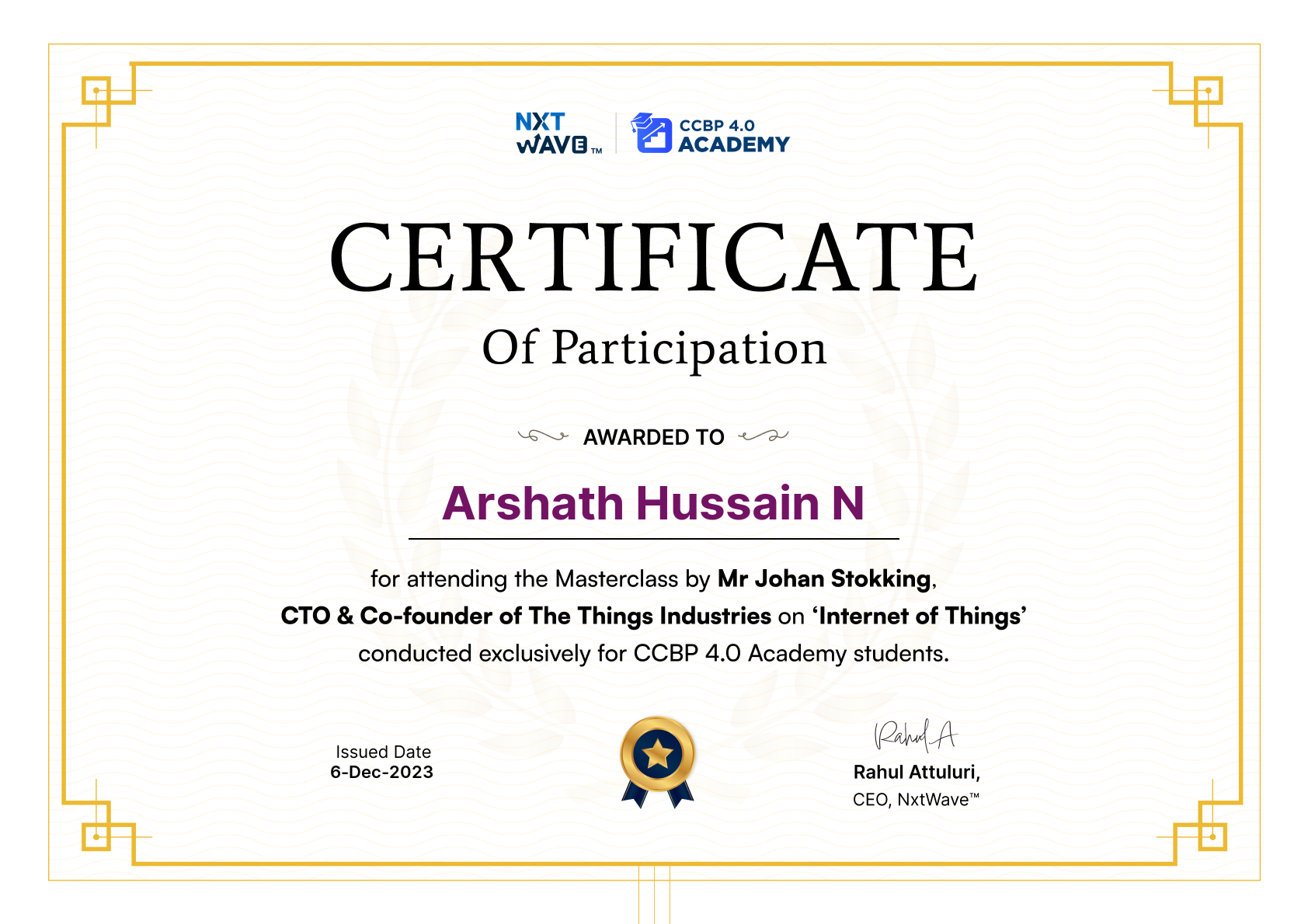 Arshath Hussain N - Studing at Sathyabama University, chennai |Fellow at NxtWave’s CCBP 4.0 ...