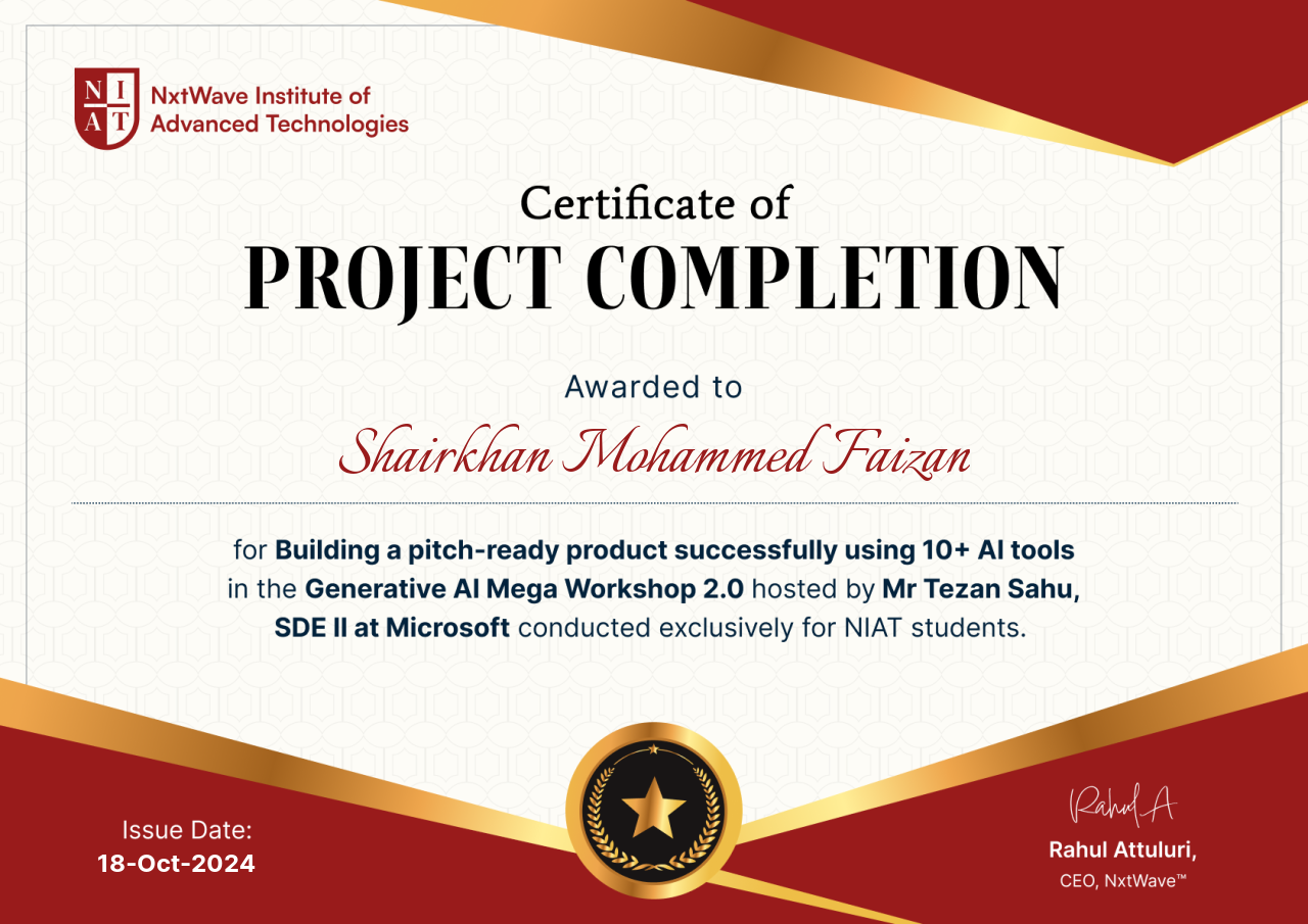 Shairkhan Mohammed Faizan - Transforming Visions into Reality @NIAT | Aspiring Software ...