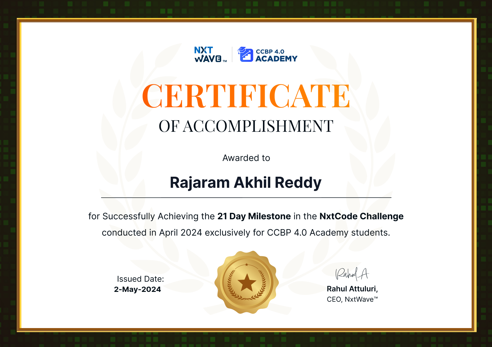 Akhil Reddy Rajaram - Student at NxtWave's CCBP 4.0 Academy | LinkedIn