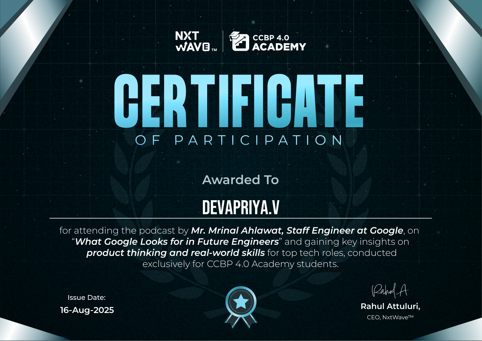 Devapriya .v - Fellow at Nxtwave’s CCBP 4.0 Academy | Knows Python,Front End Development ...
