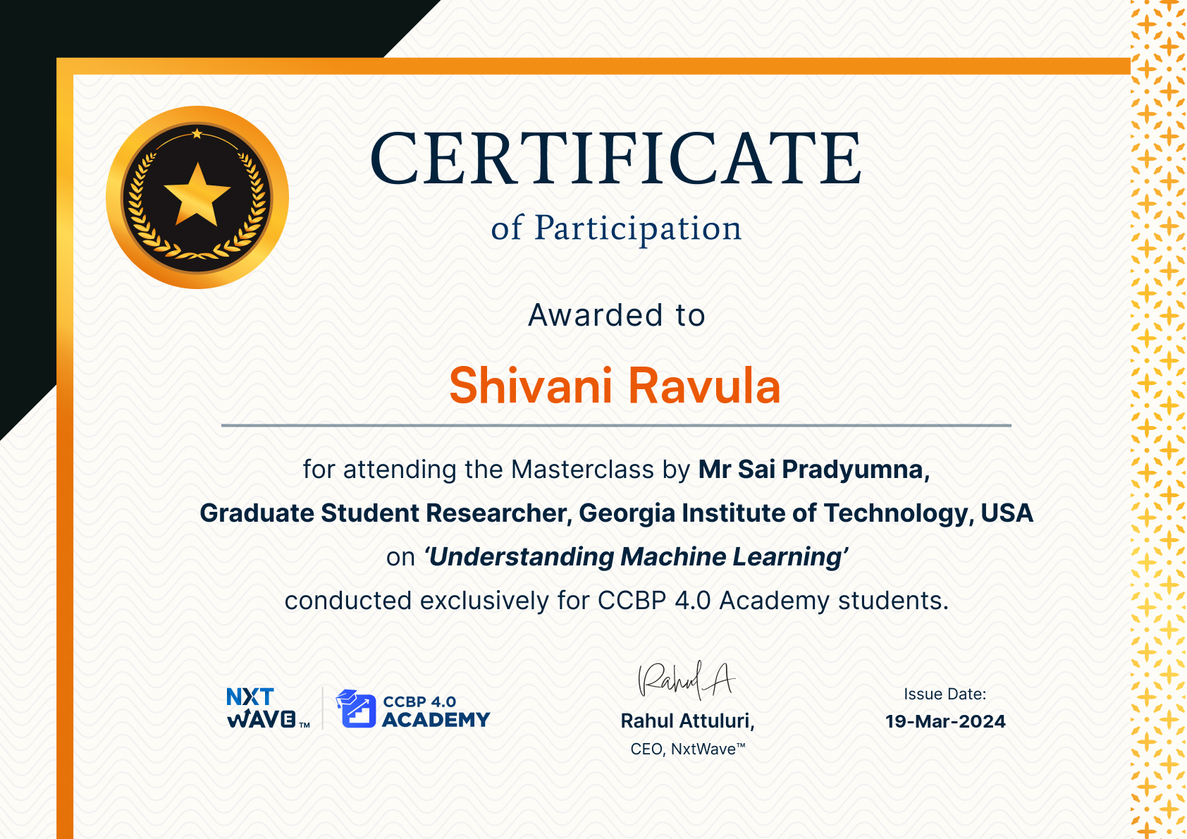 Shivani Ravula - Fellow at NxtWave’s CCBP 4.0 Academy | Knows Python, Front End Development ...